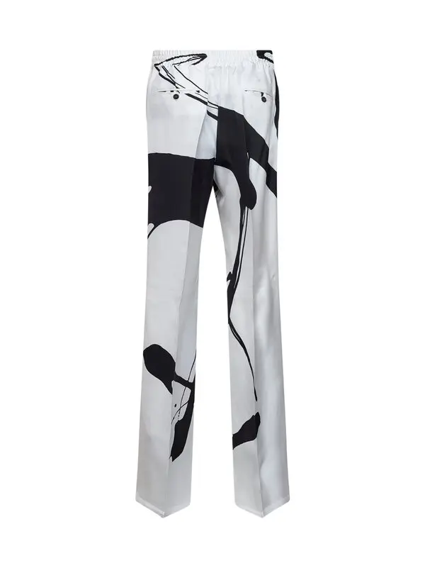 Kiton White And Black Printed Silk Trousers