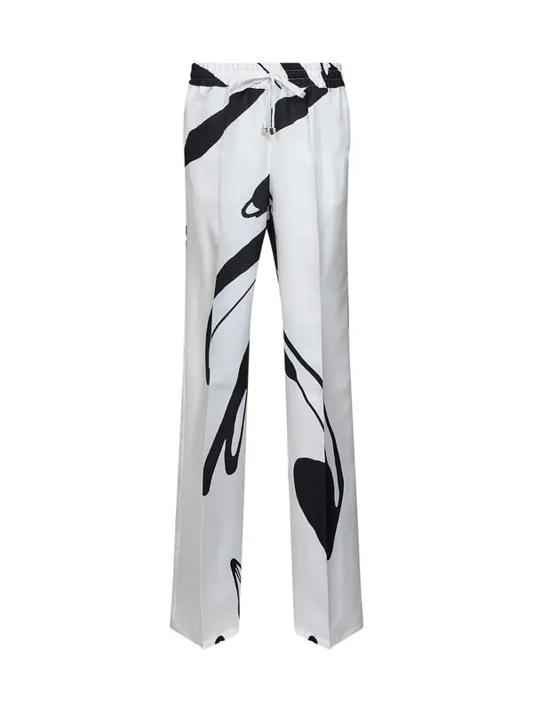 Kiton White And Black Printed Silk Trousers - Multicolor