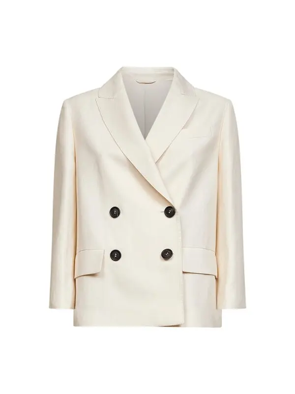 Brunello Cucinelli Double-breasted Fluid Twill Jacket With Monili Embroidery - Multicolor