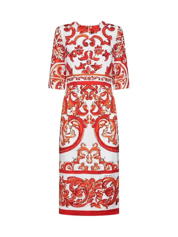 Dolce & Gabbana Maiolica-print Stretch Silk Charmeuse Midi Dress - Multicolor