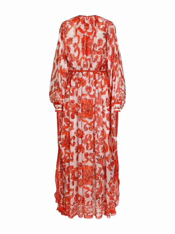 Dolce & Gabbana Maiolica Print Silk Kaftan Long Dress - Multicolor