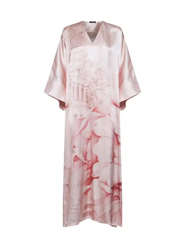 Kiton Printed Silk Long Kimono Dress - Multicolor
