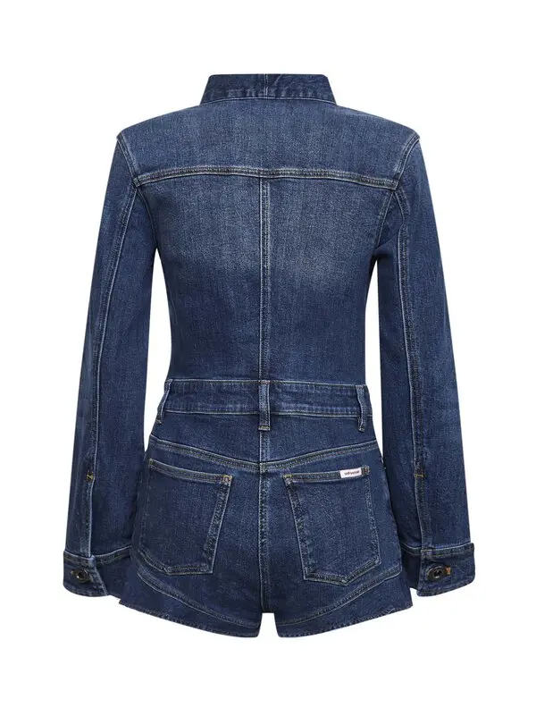 SELF-PORTRAIT Blue Stretch Denim Ruffle Playsuit