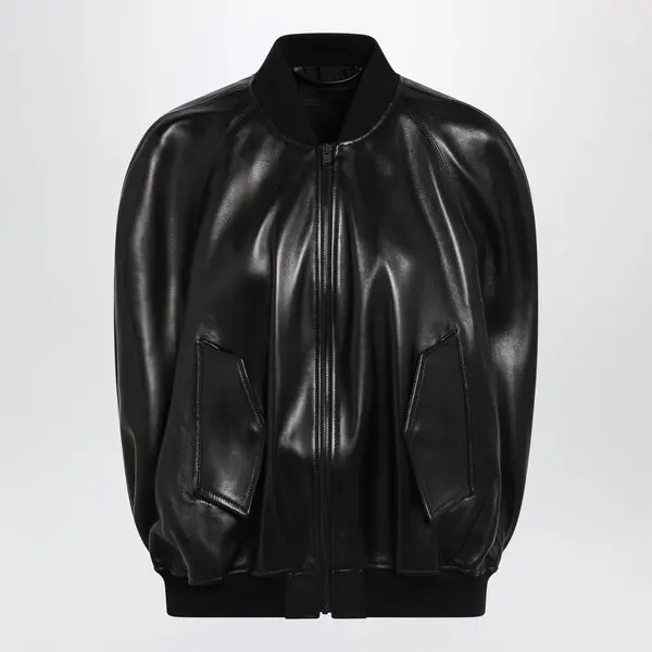 Balenciaga Leather Bomber Jacket - Black