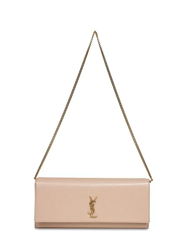 Saint Laurent Grain De Poudre Leather Clutch With Metal Chain Shoulder Strap - Multicolor