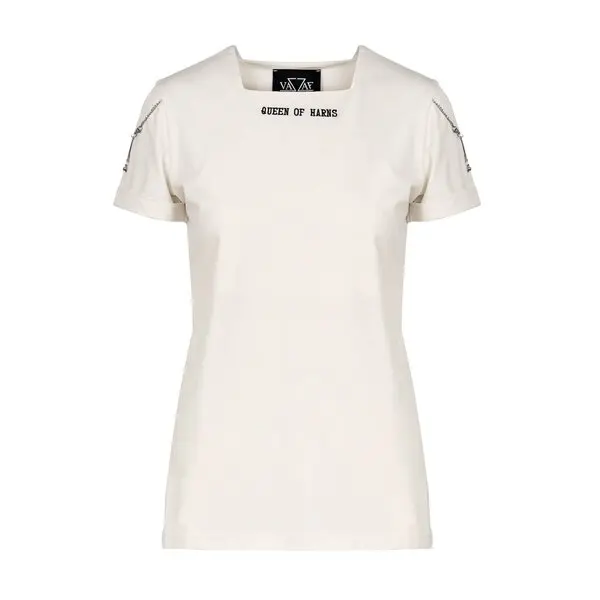 VAZAF Oversized Square Neck T-shirt With Metallic Chain Embellishment