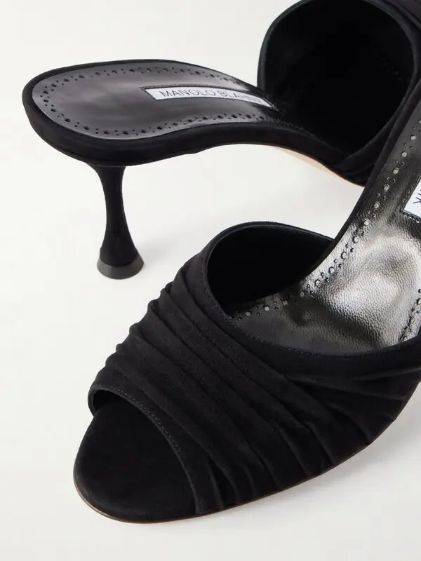 Manolo Blahnik Pirua' Suede Mules - Black