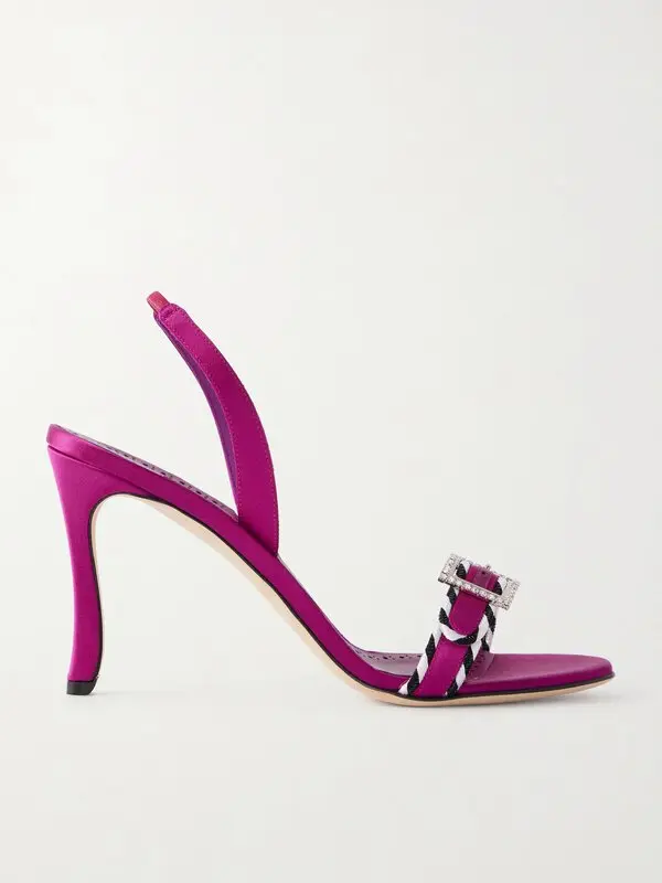 Manolo Blahnik Embellished Satin Slingback Sandals - Pink
