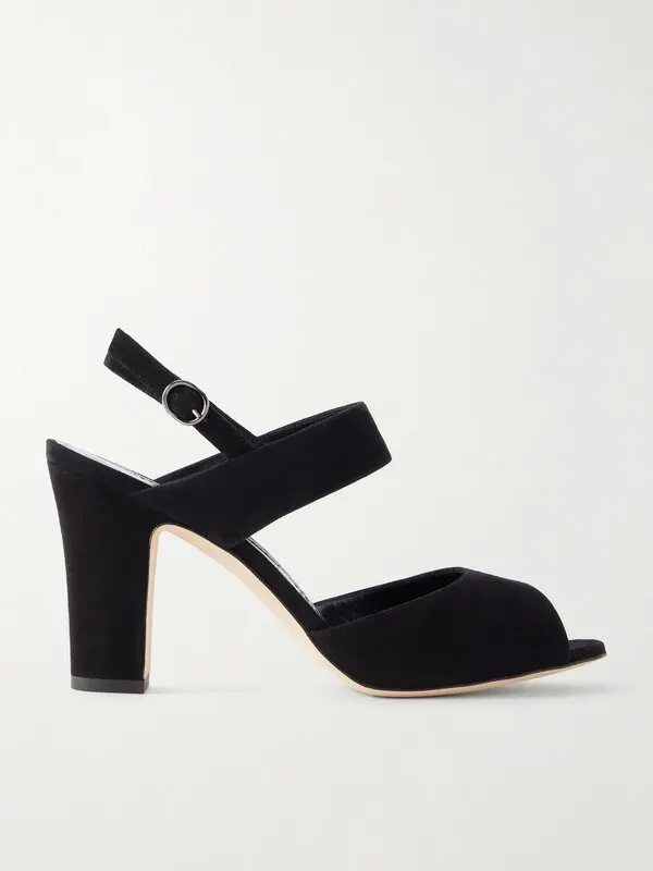 Manolo Blahnik Khiko Suede Slingback Sandals - Black