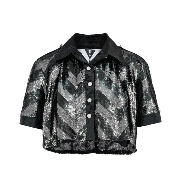 VAZAF Cropped Sequin Shirt With Chevron Embellishment