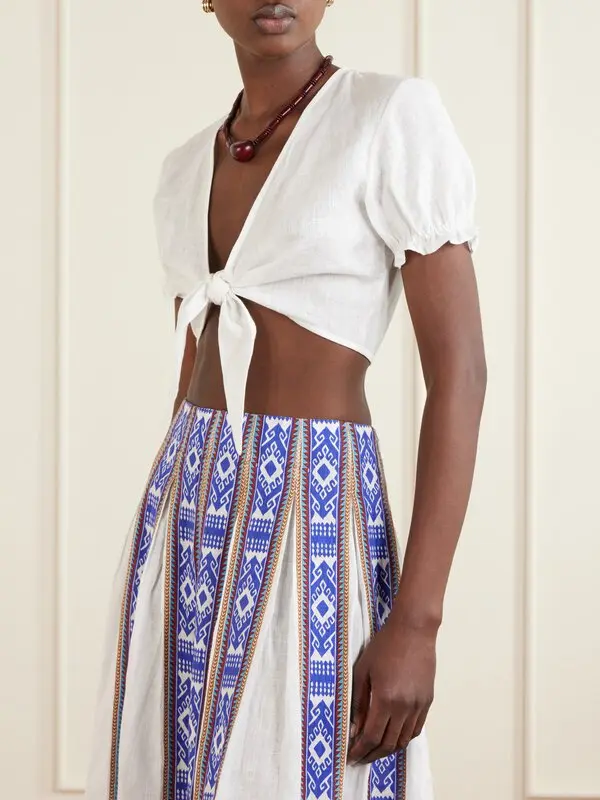 EMPORIO SIRENUSE Linen Cropped Top With Knot Detail