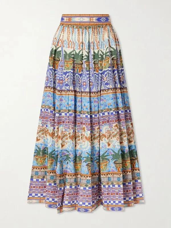 EMPORIO SIRENUSE Ombretta Pleated Printed Cotton Midi Skirt
