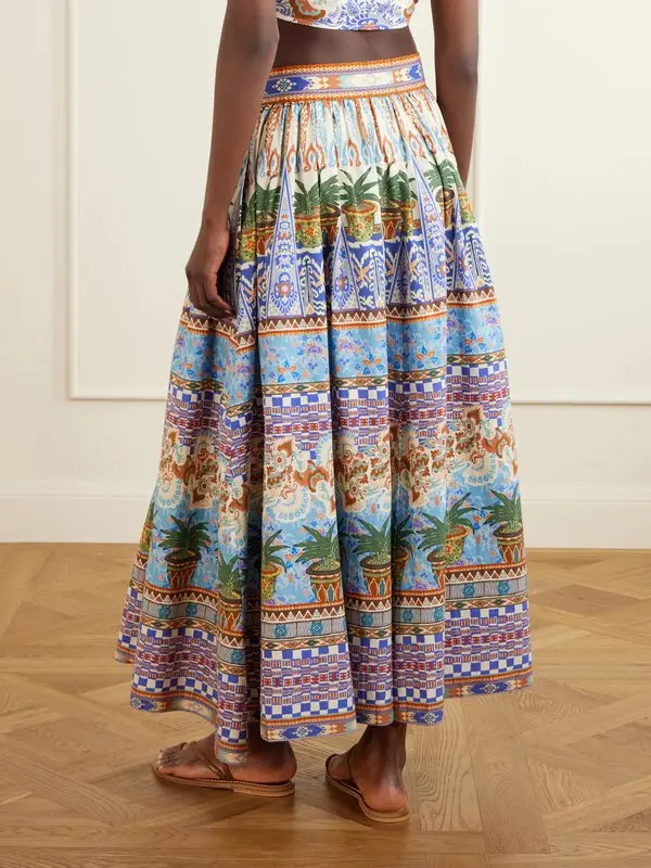 EMPORIO SIRENUSE Ombretta Pleated Printed Cotton Midi Skirt