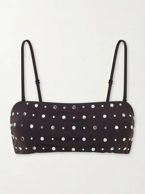 Staud Sara Strapless Embellished Bikini Top - Brown