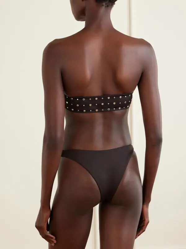 Staud Sara Strapless Embellished Bikini Top - Brown