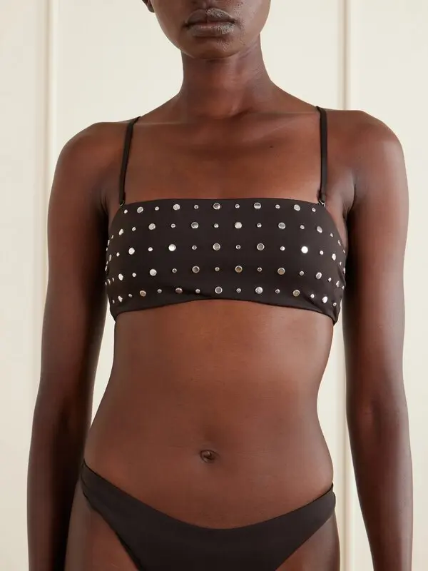 Staud Sara Strapless Embellished Bikini Top - Brown