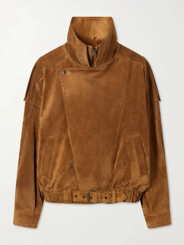 Saint Laurent Paneled Suede Bomber Jacket - Brown