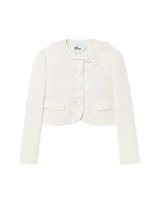 SELF-PORTRAIT Lace Collar Bouclé Jacket - Multicolor
