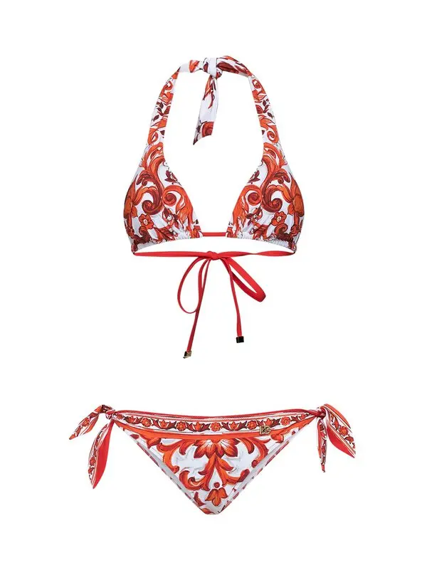 Dolce & Gabbana Maiolica Print Halterneck Bikini - Multicolor