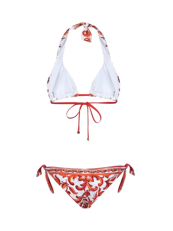 Dolce & Gabbana Maiolica Print Halterneck Bikini - Multicolor