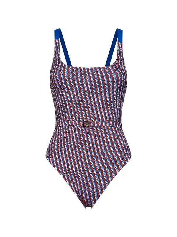 Fendi Ff Waves Belted One-piece Swimsuit - Multicolor