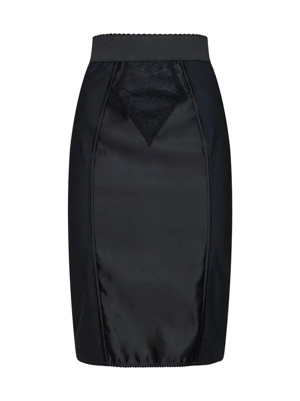 Dolce & Gabbana Black Satin And Lace Pencil Midi Skirt - Multicolor