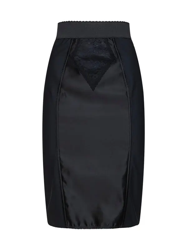 Dolce & Gabbana Black Satin And Lace Pencil Midi Skirt - Multicolor