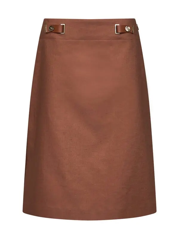 Fendi Midi Skirt In Linen And Cotton