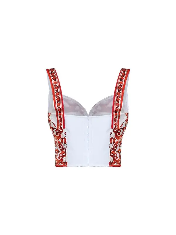 Dolce & Gabbana Maiolica Print Charmeuse Bustier Top - Multicolor