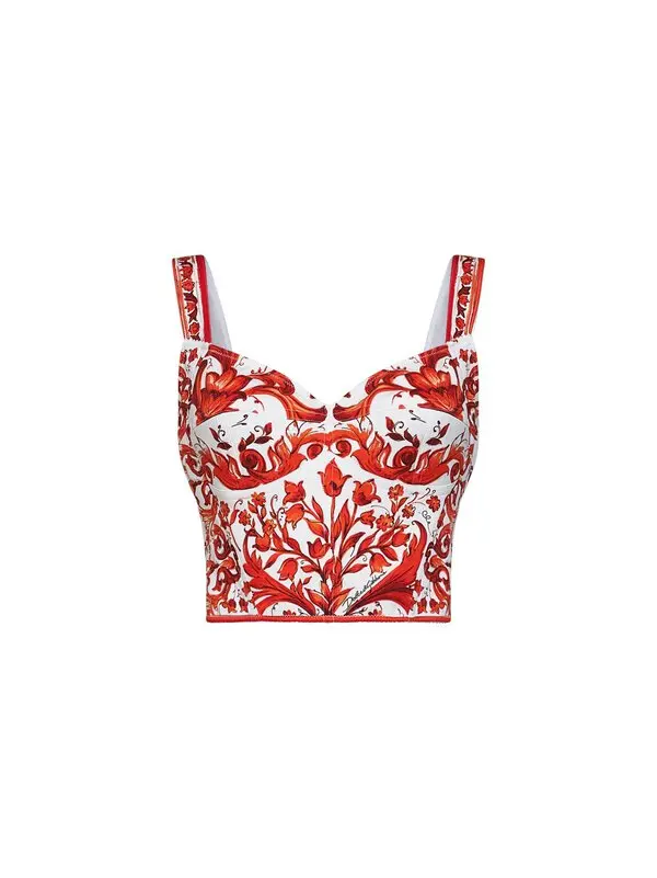 Dolce & Gabbana Maiolica Print Charmeuse Bustier Top - Multicolor