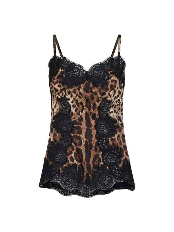 Dolce & Gabbana Leopard-print Satin And Lace Camisole Top - Multicolor