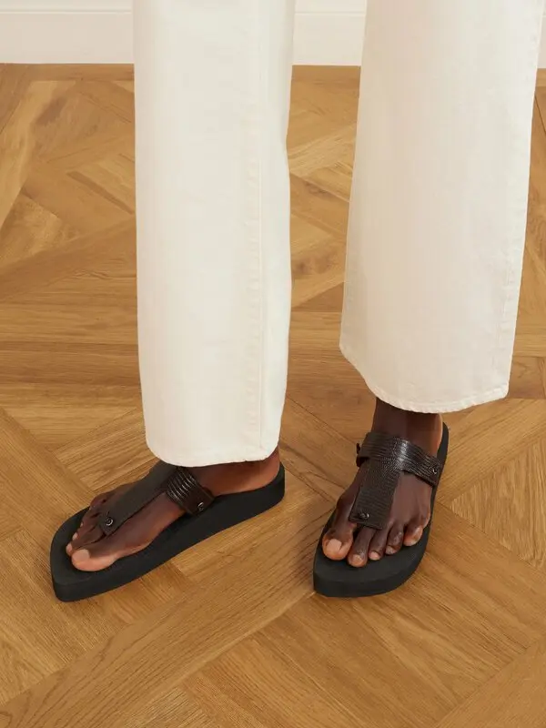 CHRISTEN Edge Lizard-effect Leather Flip Flops