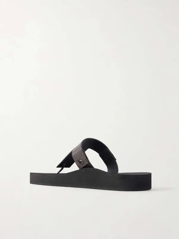 CHRISTEN Edge Lizard-effect Leather Flip Flops