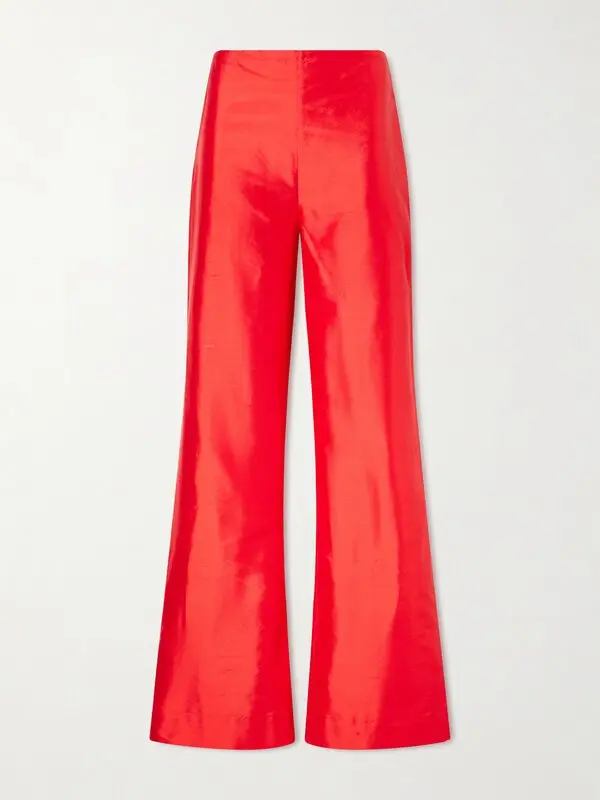 Staud Stroll Silk-dupioni Wide-leg Pants - Red