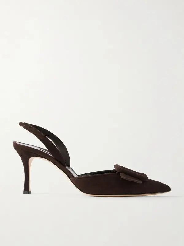 Manolo Blahnik Maysli 70 Suede Slingback Pumps - Brown
