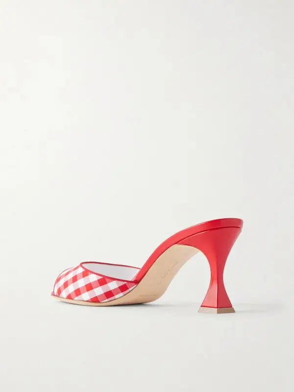 Manolo Blahnik Jadara 70 Checked Woven Heeled Mules - Red