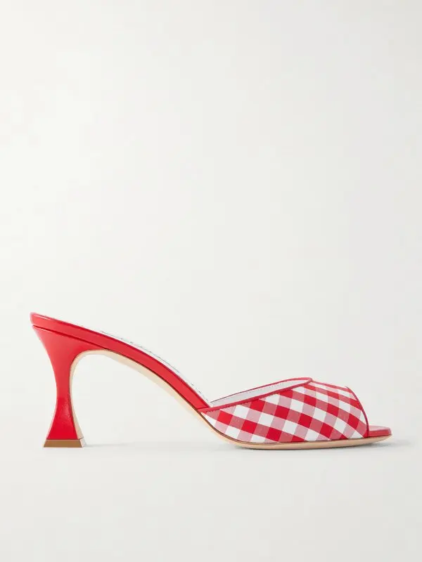 Manolo Blahnik Jadara 70 Checked Woven Heeled Mules - Red