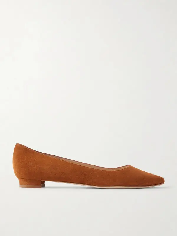 Manolo Blahnik Suede Ballet Flats - Brown