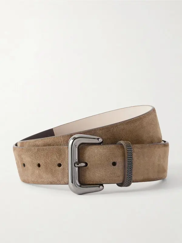 Brunello Cucinelli Monili Embellished Suede Belt - Brown