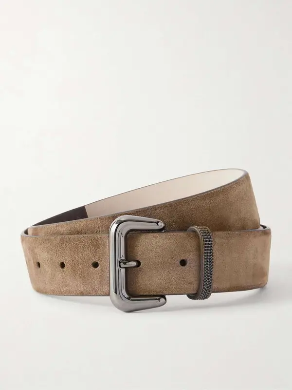 Brunello Cucinelli Monili Embellished Suede Belt - Taupe