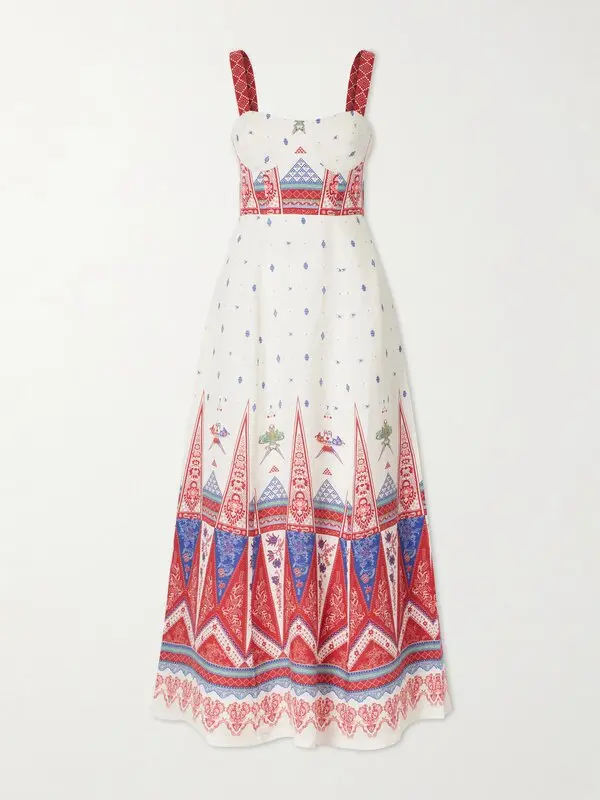 EMPORIO SIRENUSE Azzurra Printed Linen Maxi Dress - Red