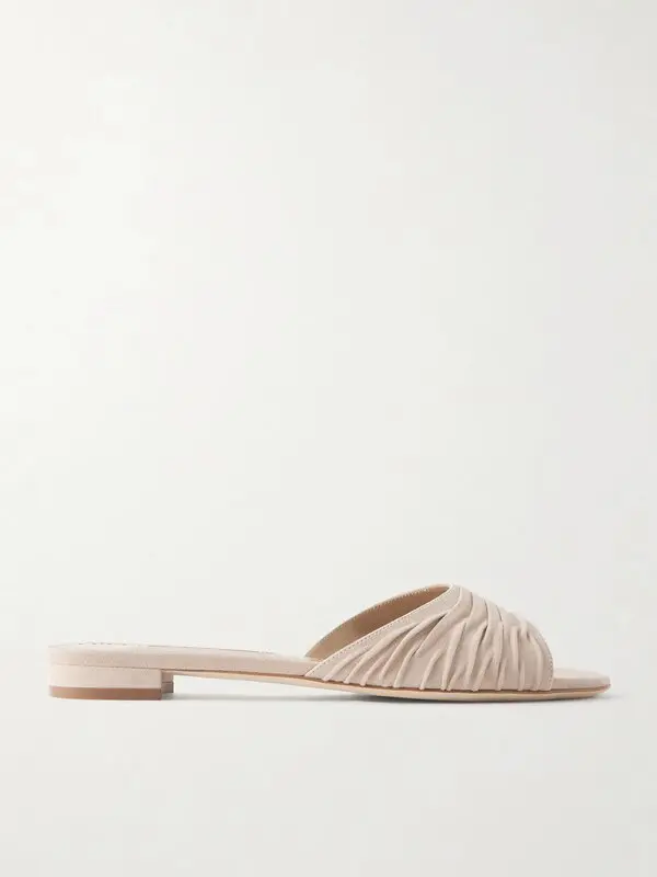 Manolo Blahnik Pirua Pleated Suede Sandals - Neutrals