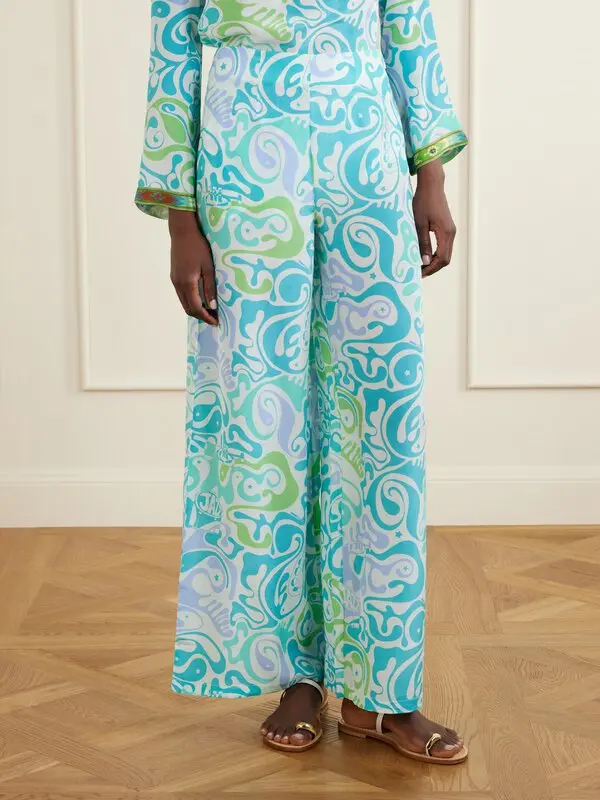 EMPORIO SIRENUSE Stephan Printed Silk Wide-leg Pants