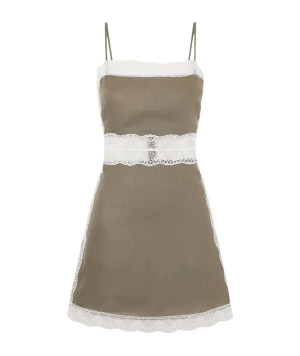 Staud Amalina Lace-trimmed Linen Mini Dress - Army Green