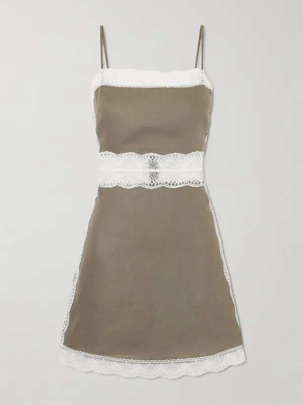 Staud Amalina Lace-trimmed Linen Mini Dress - Green