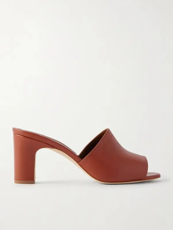 Manolo Blahnik Rapallabar" Leather Block Heel Sandals - Brown