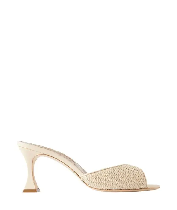 Manolo Blahnik Jadara 70 Raffia And Leather Mules - Neutrals