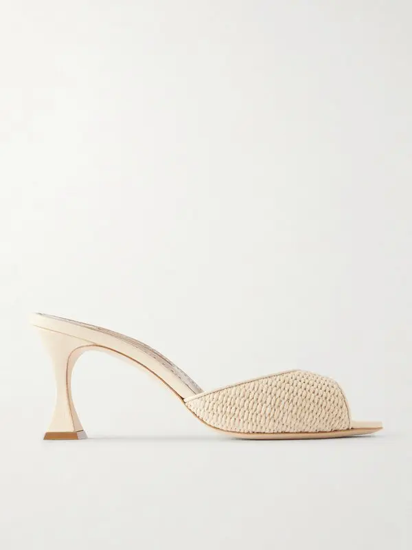 Manolo Blahnik Jadara 70 Raffia And Leather Mules - Neutrals