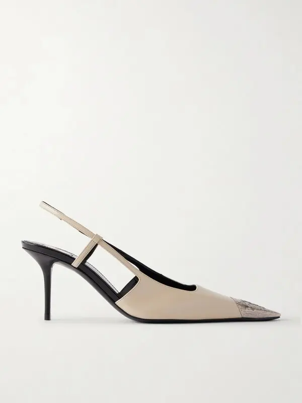 Saint Laurent Jeanne Embossed Leather Slingback Pumps - Neutrals