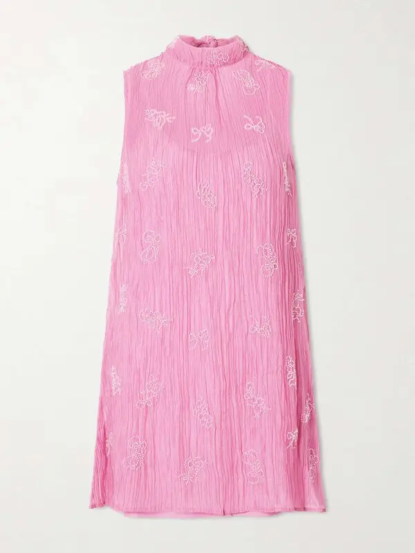 Staud Albee Bead-embellished Crinkled Mini Dress - Baby Pink